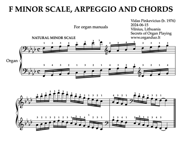 F Minor Scale, Arpeggios and Chords for Organ Manuals with Fingering ...