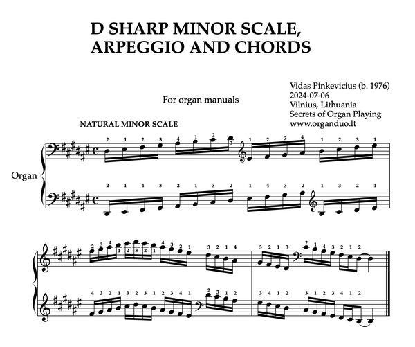 D Sharp Minor Scale, Arpeggios and Chords for Organ Manuals with Finge ...