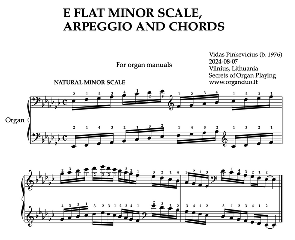 E Flat Minor Scale, Arpeggios and Chords for Organ Manuals with Finger ...